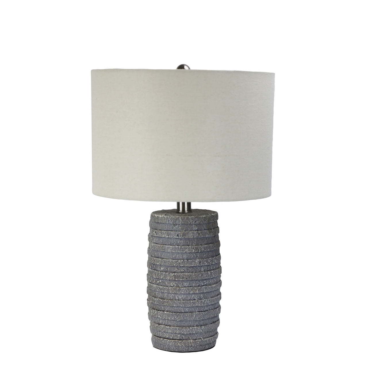 Strata Grey Resin & Natural Linen, Concrete Look Table Lamp With Harp ...